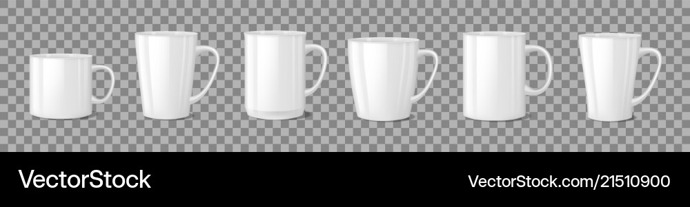Realistic blank white coffee mug cups Royalty Free Vector