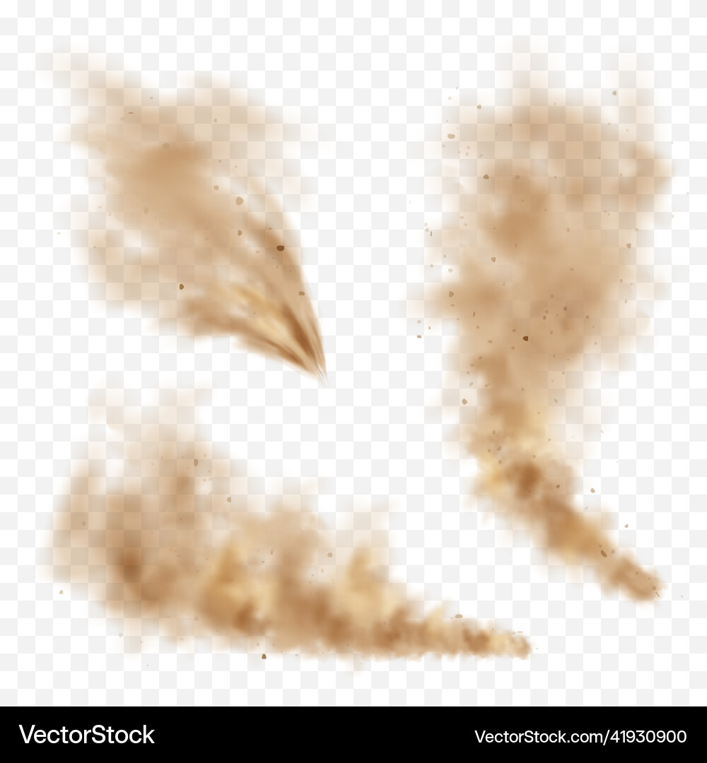 Realistic dust clouds road sand storm polluted Vector Image