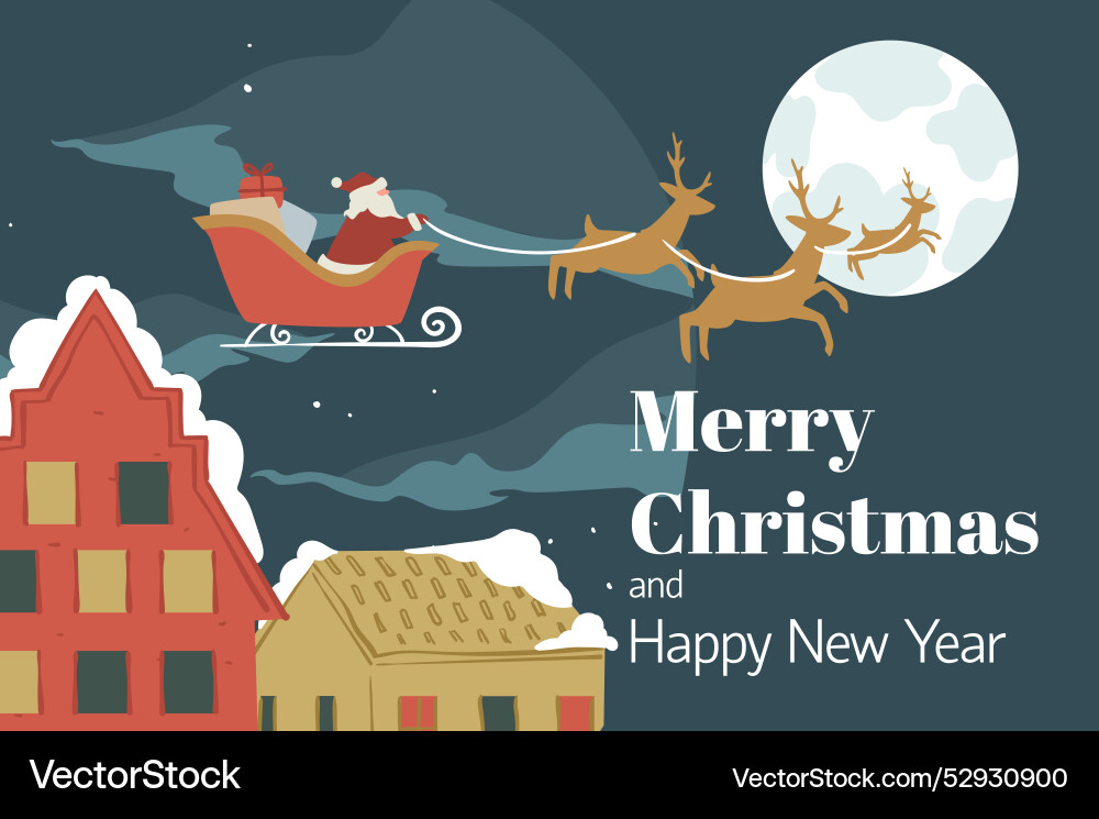 Santa sleigh with reindeer christmas Royalty Free Vector