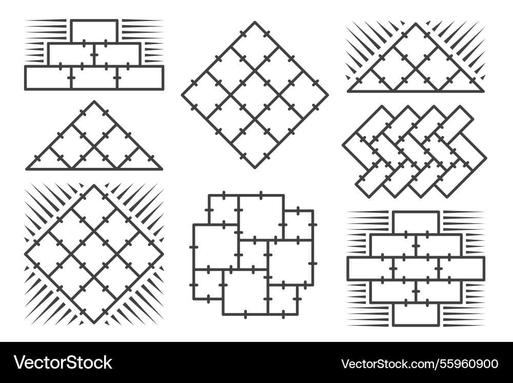 Tile wall icon set with cement adhesive Royalty Free Vector