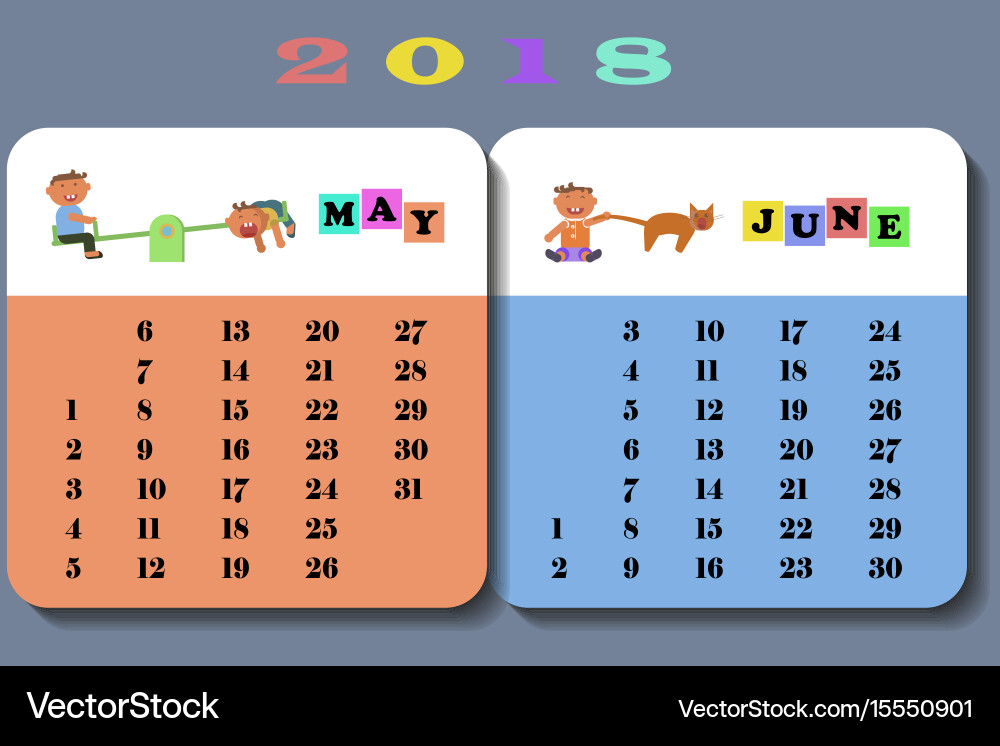 Calendar 2018 with cute children Royalty Free Vector Image