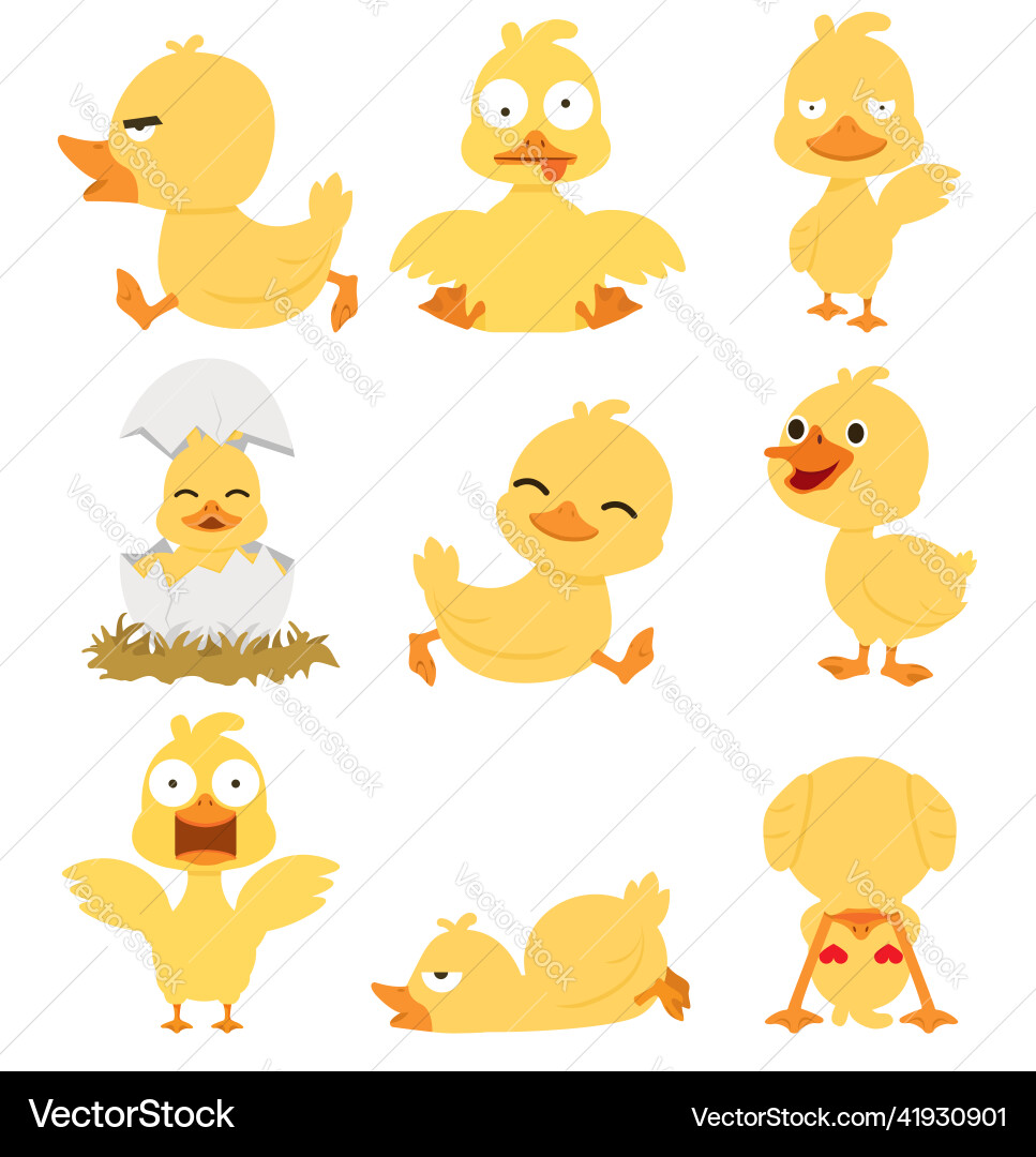 Cute yellow duck cartoon collection Royalty Free Vector