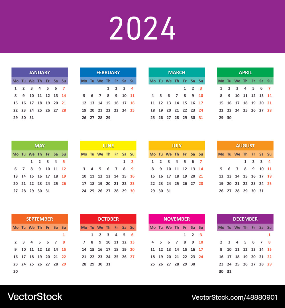 Einfache 2024 Kalenderwoche beginnt am Montag Vektorbild