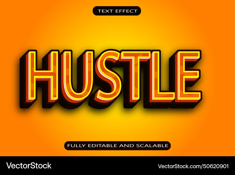 Hustle editable text effect 3 dimension modern Vector Image