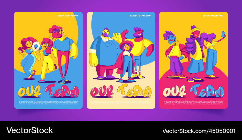 Our team cartoon posters contemporary characters Vector Image