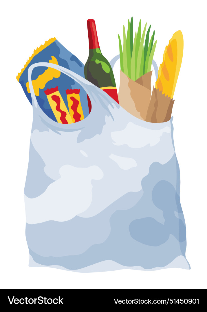 Paper shopping bag products grocery different Vector Image