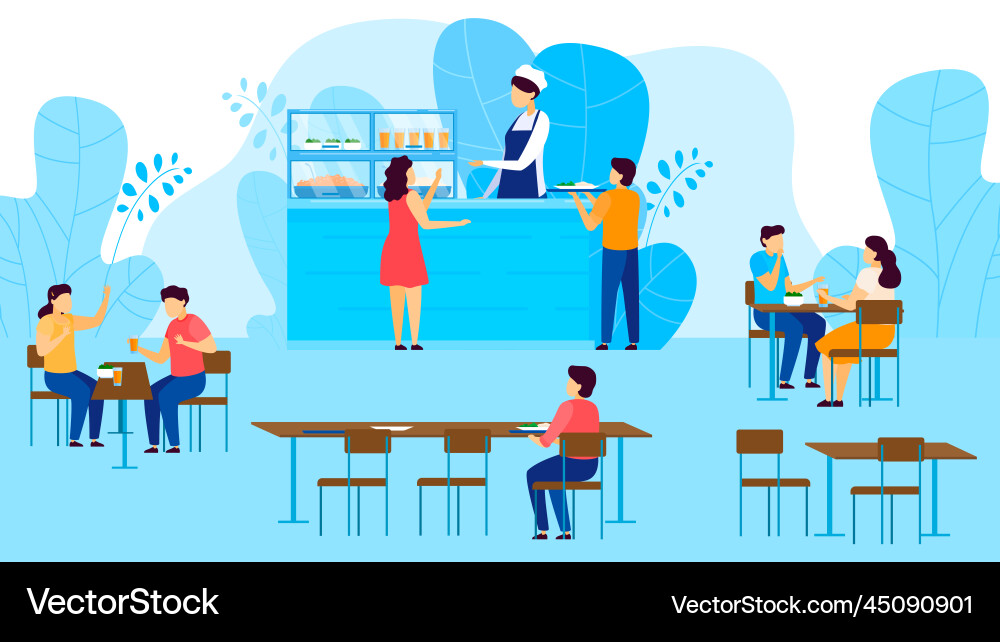 School canteen cafeteria children take tray Vector Image