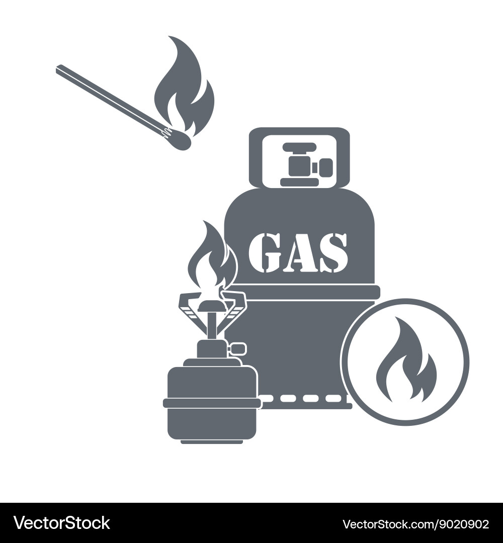 Camping gas container and matches icon Royalty Free Vector