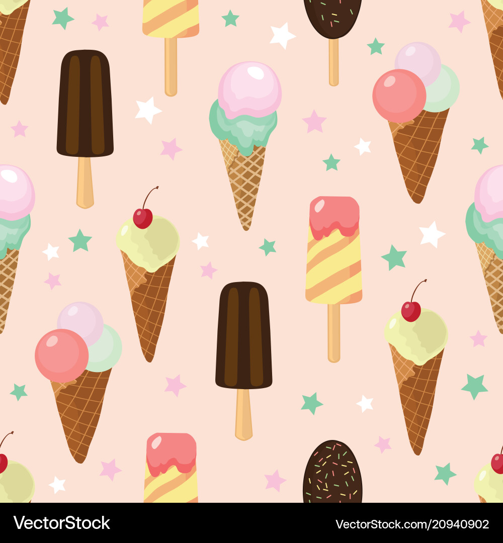 Cute pink ice cream and candy seamless pattern Vector Image