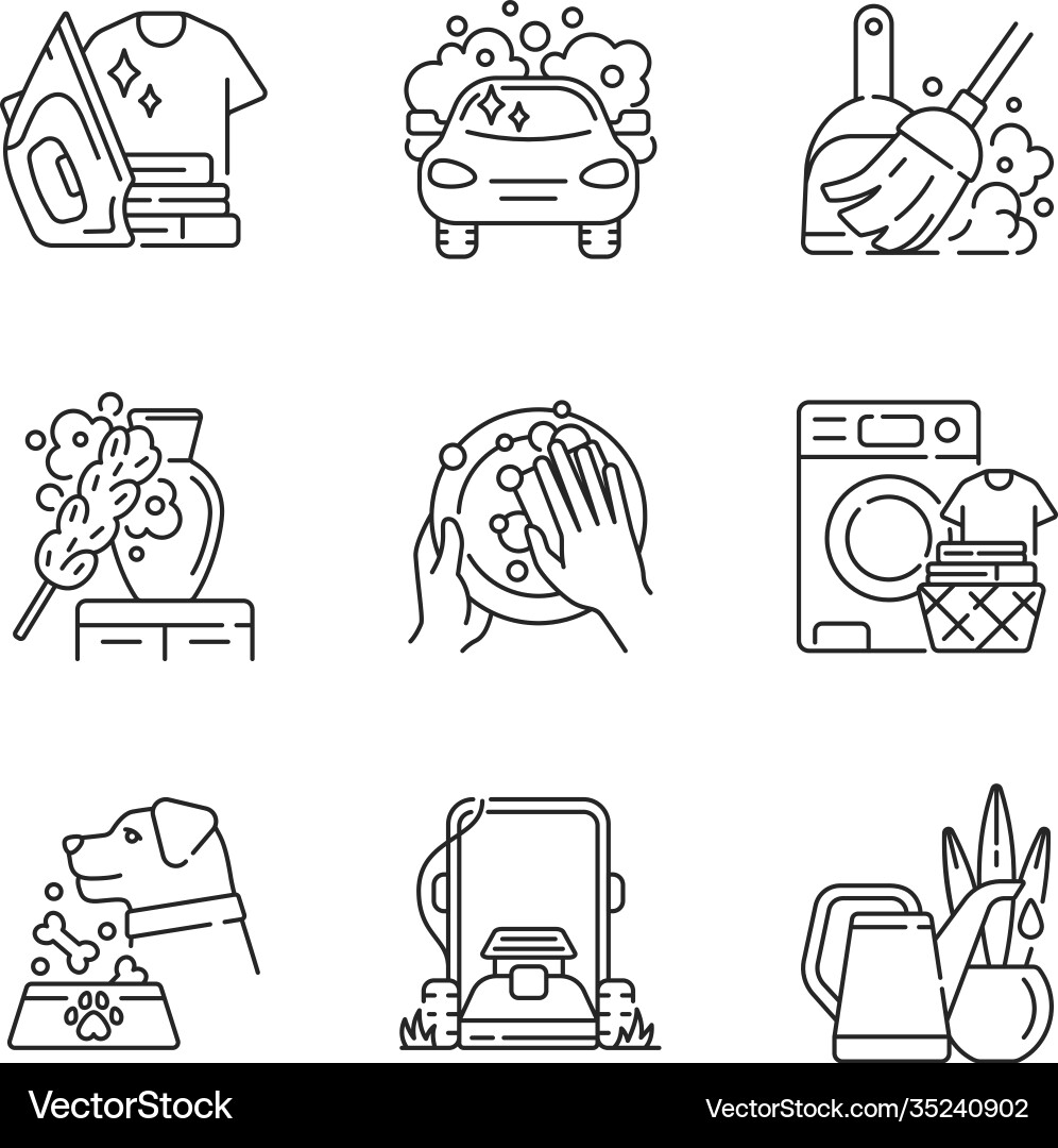 Household Cleaning Icons - Linear Style Royalty Free Vector