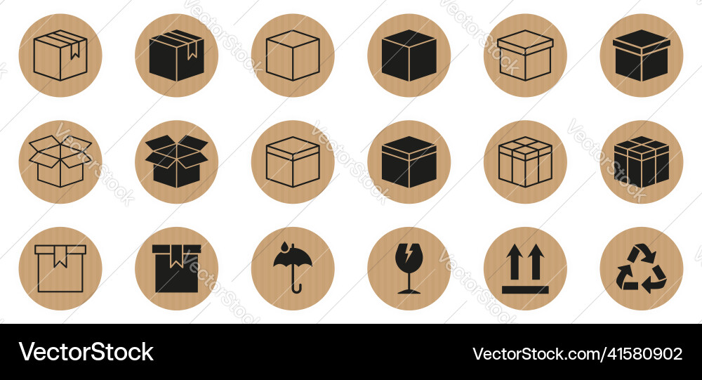 Open and closed parcel boxes package with symbol Vector Image