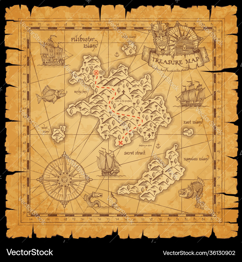 Pirate Treasure Map - Island Expedition Royalty Free Vector