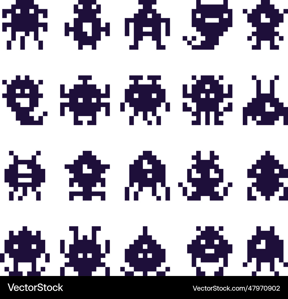 Pixel art invaders silhouette space invader Vector Image