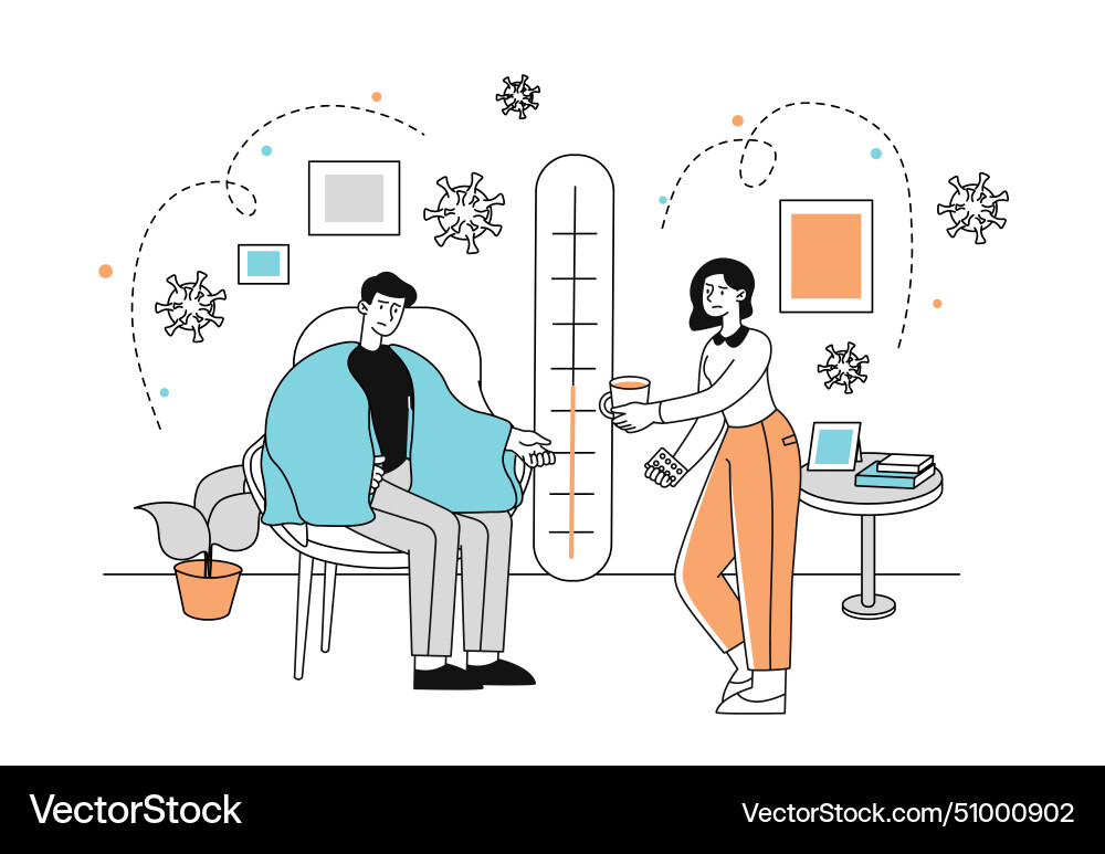Sick man indoors simple Royalty Free Vector Image