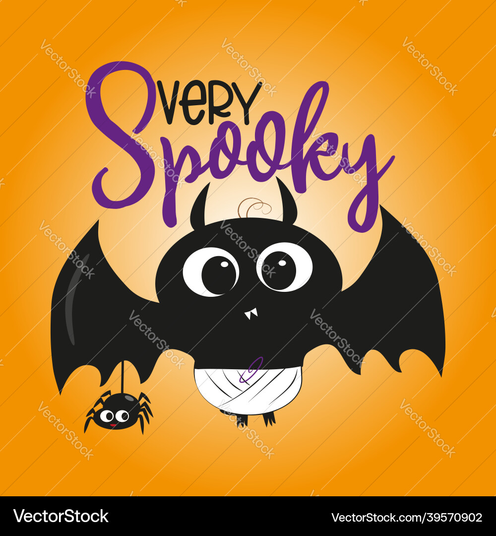Very spooky halloween text with cute black bat Vector Image