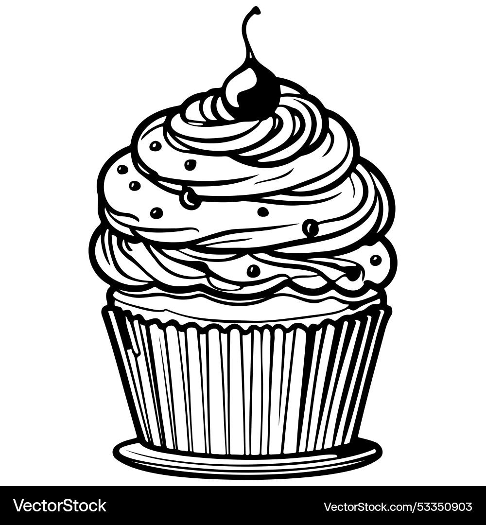 Cake drawing realistic outline line transparent Vector Image