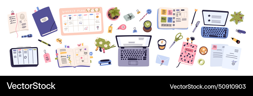 Cartoon paper notebooks schedules and planners Vector Image