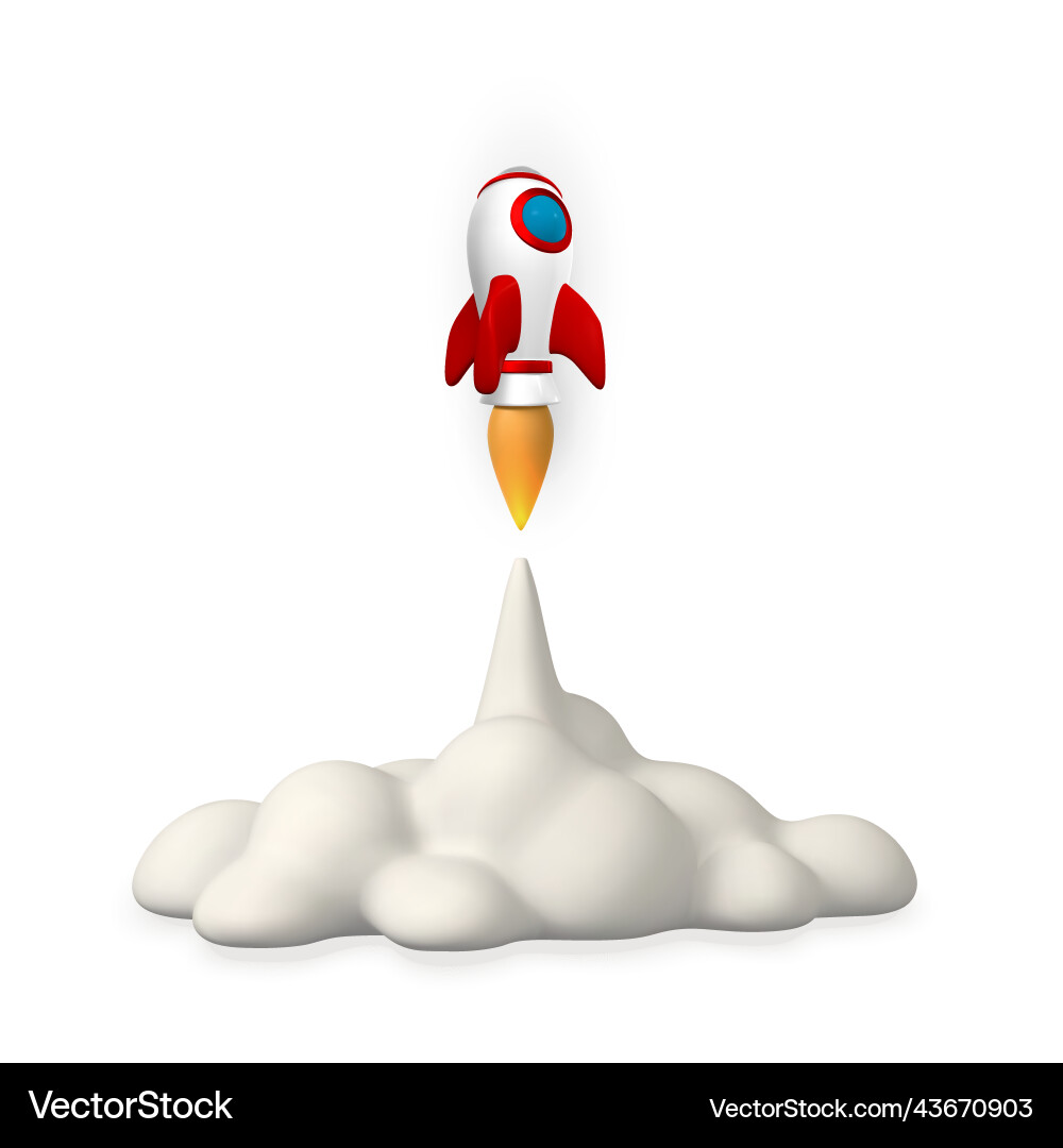 Cartoon rocket flying in space realistic 3d Vector Image