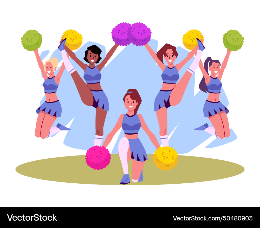 Cheerleading squad performing cartoon Royalty Free Vector