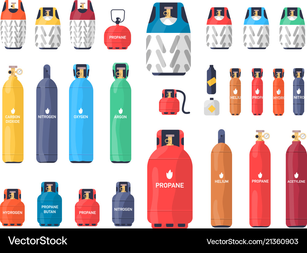 Collection of industrial compressed gas cylinders Vector Image