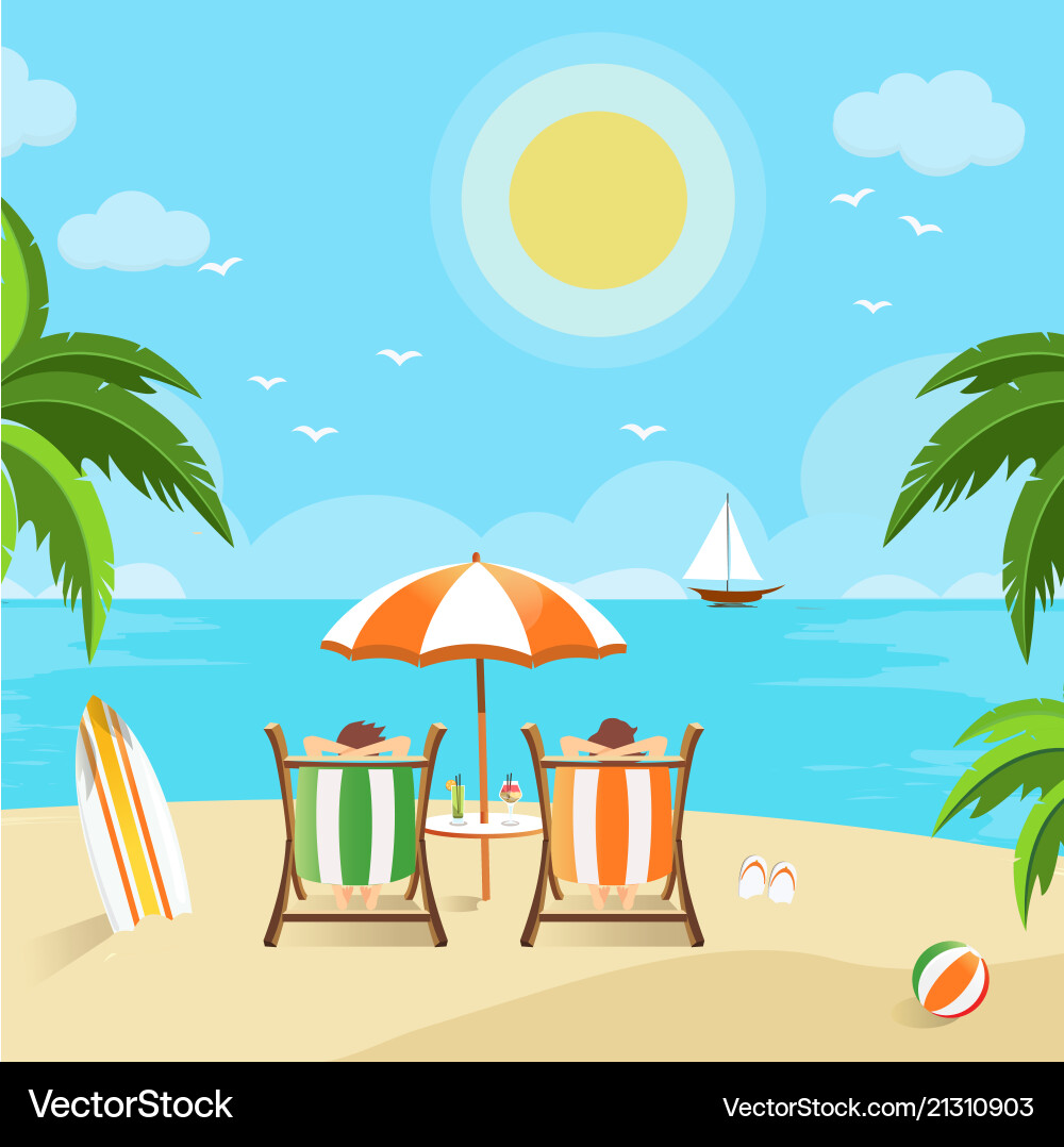 Couples enjoying the beach view Royalty Free Vector Image