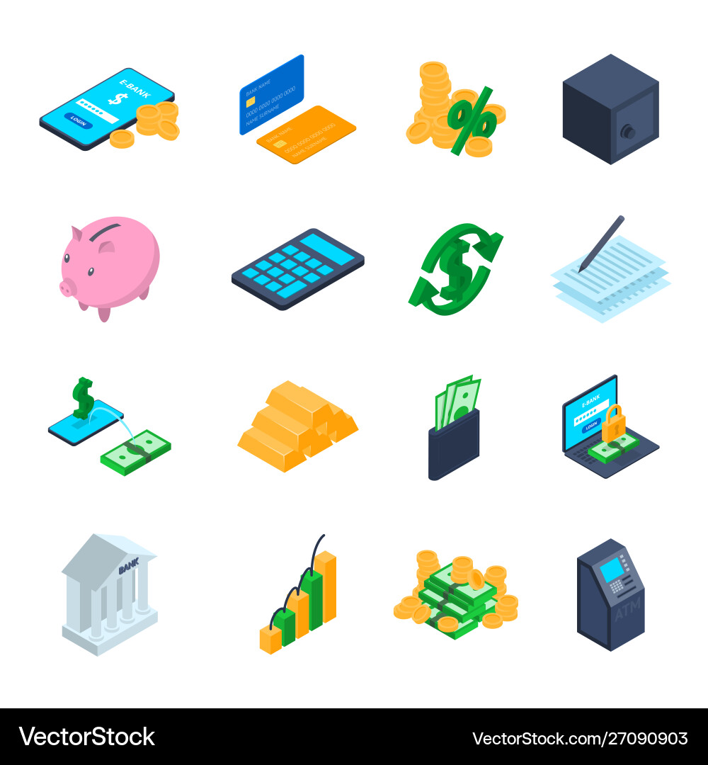 Finance sign 3d icon set isometric view Royalty Free Vector