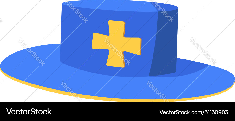Flat cartoon blue musketeer hat icon Royalty Free Vector