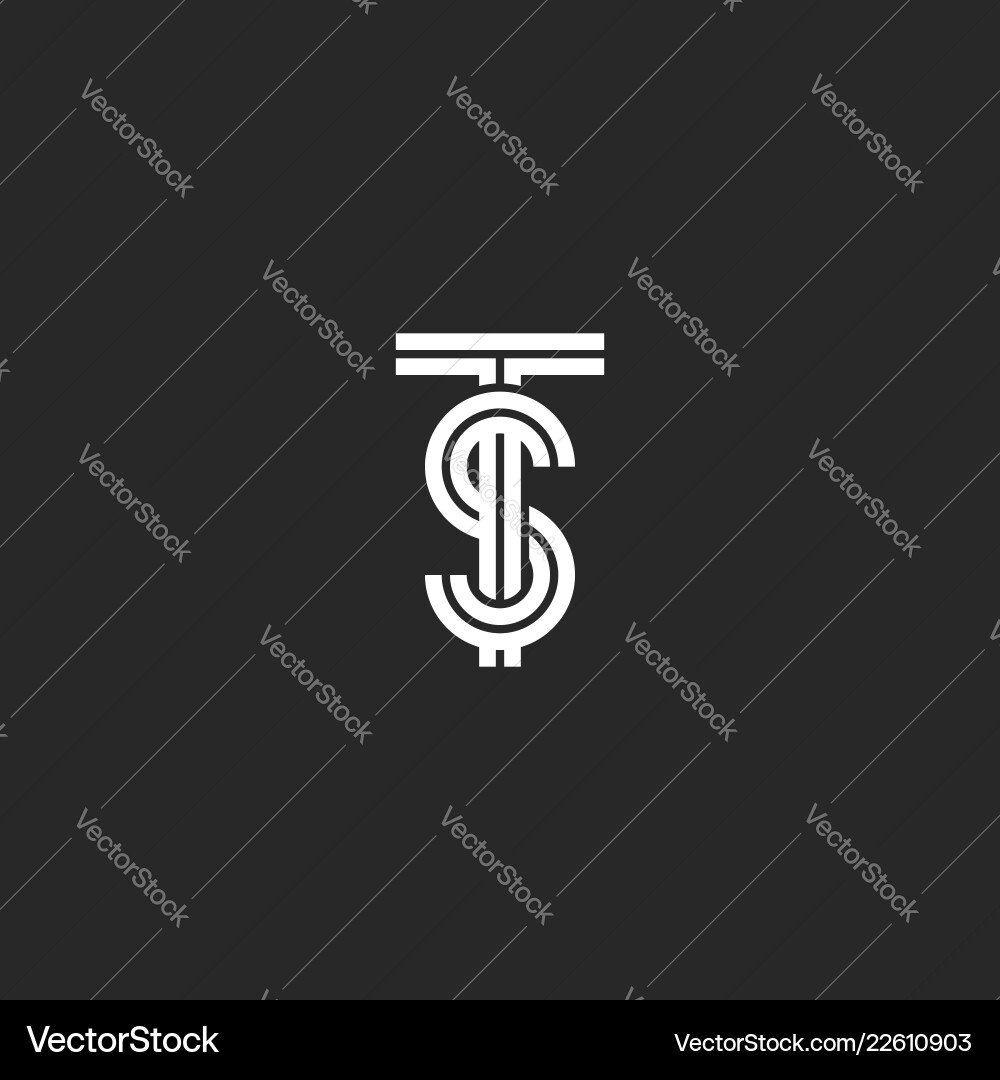 Overlapping ts or st initials logo monogram black Vector Image
