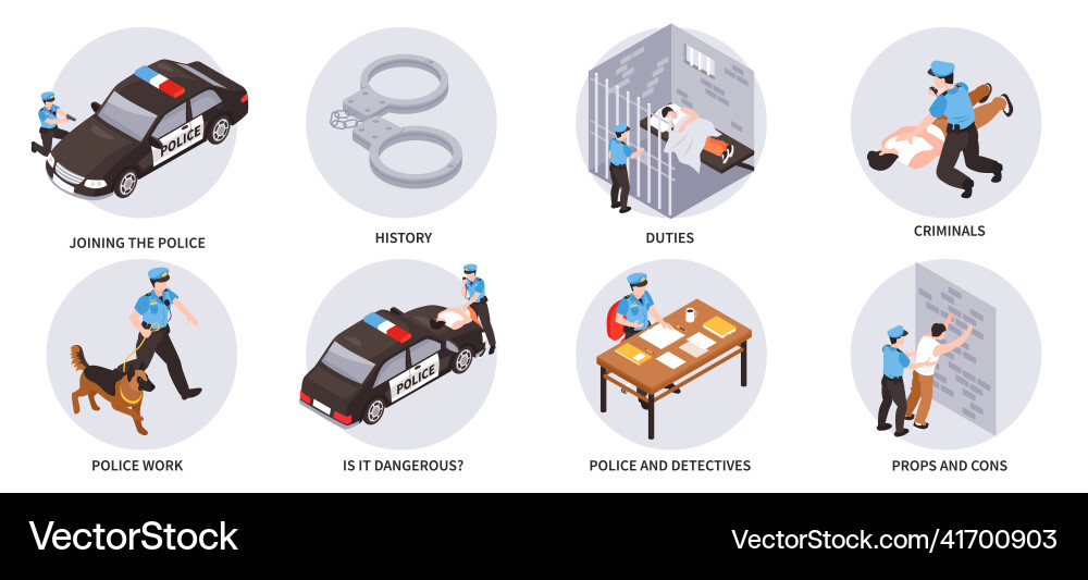 Police work isometric compositions Royalty Free Vector Image