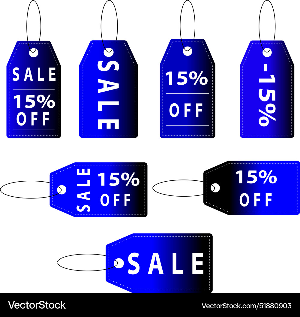 Sales tag with black and blue gradient 7 samples Vector Image