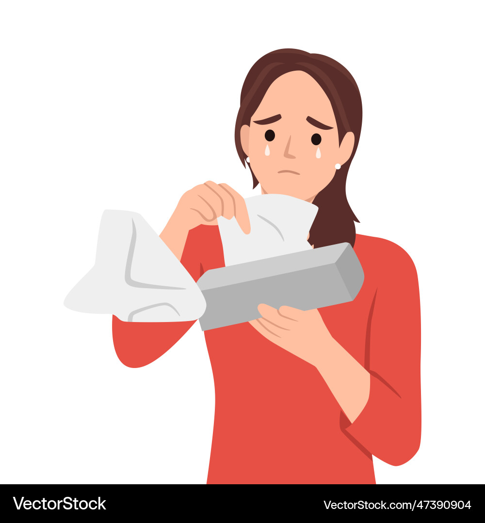 Crying Woman with Tissue Box Royalty Free Vector Image