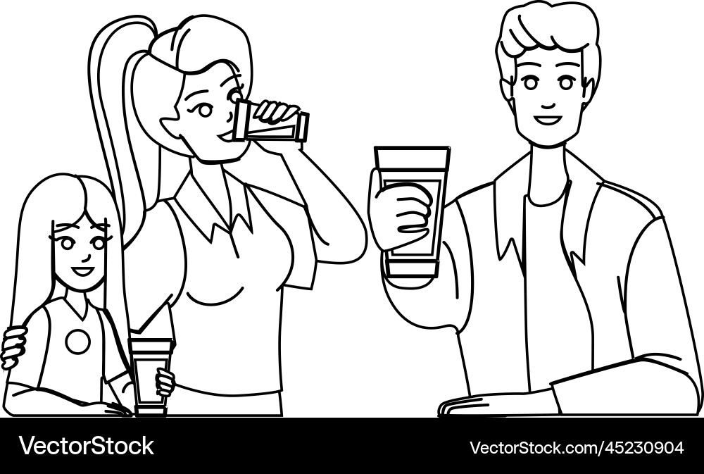 Family drinking water Royalty Free Vector Image