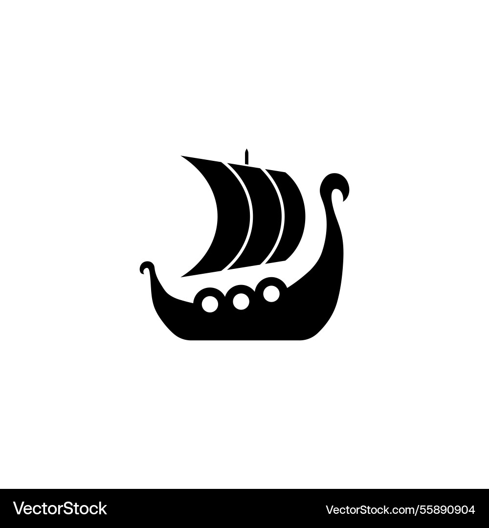 Flat longship logo with a dragon and shields Vector Image