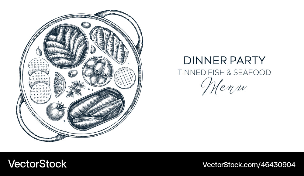 Hand drawn canned fish platter design sardines Vector Image