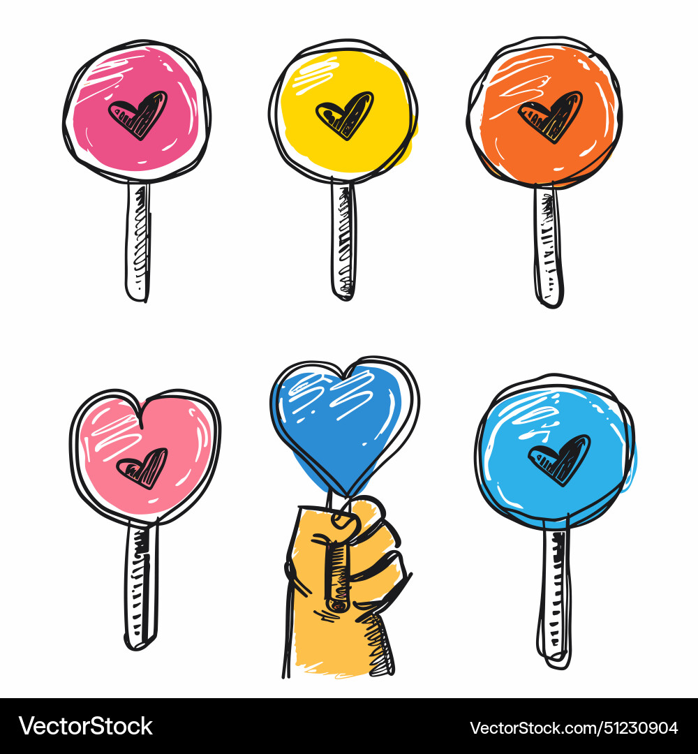 Handdrawn colorful lollipops heartshaped round Vector Image