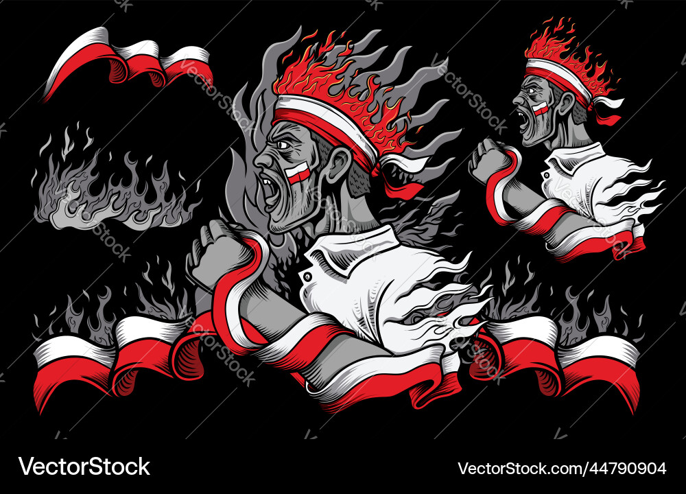 Poland flag and fire elements with people Vector Image