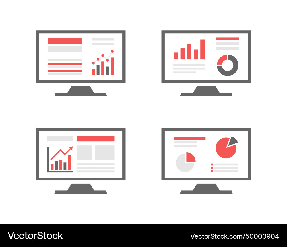 Web statistic monitoring icon set financial Vector Image