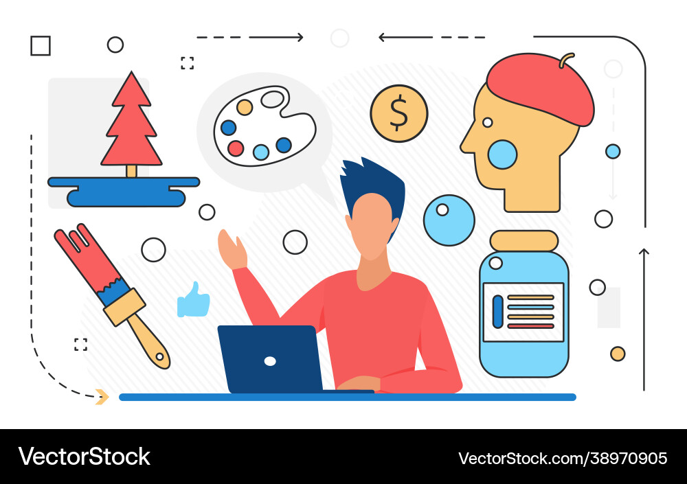 Art studio artist creative work man character Vector Image