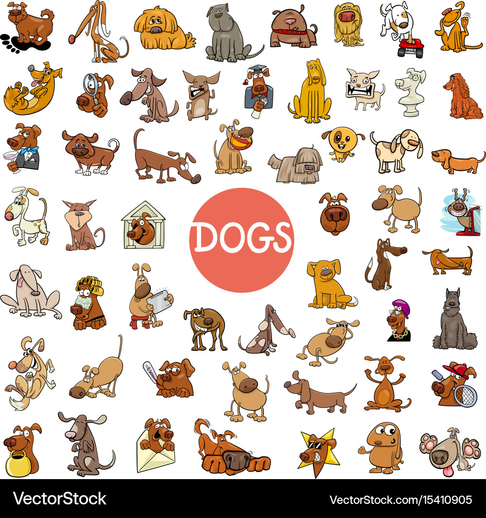 Cartoon dog characters large set Royalty Free Vector Image