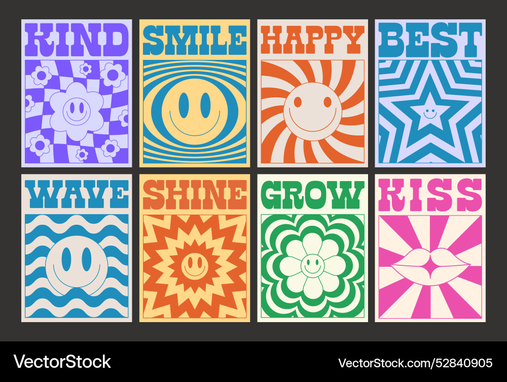 Cool groovy retro posters set vintage pop art Vector Image