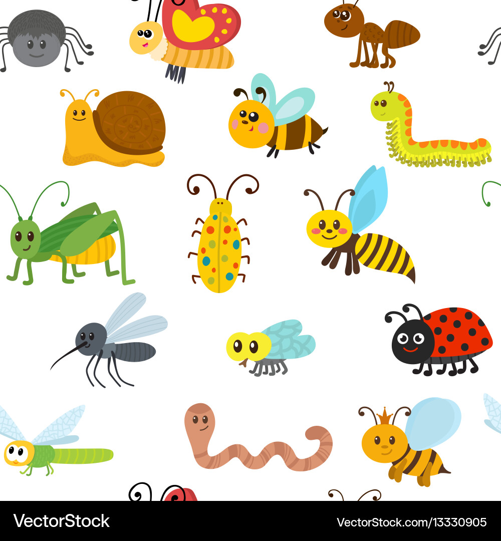 Cute cartoon seamless pattern with insects Vector Image