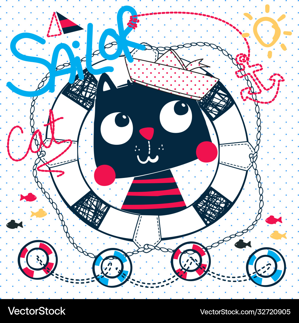 Cute sailor cat cartoon Royalty Free Vector Image