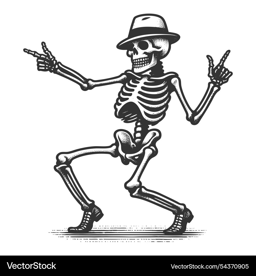 Dancing skeleton in fedora hat Royalty Free Vector Image