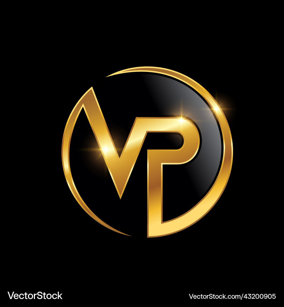 Golden circle vp logo sign Royalty Free Vector Image