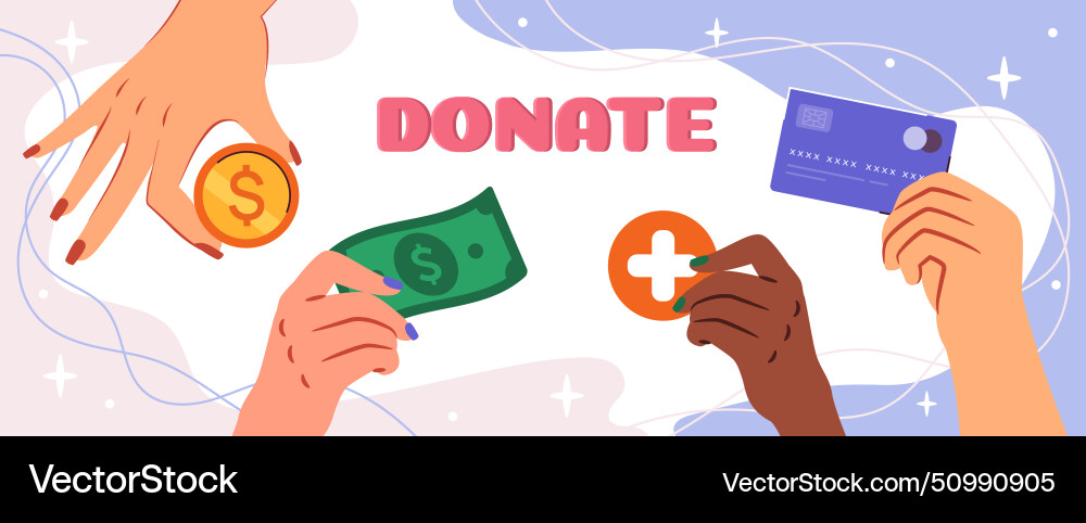 Hand-drawn of hands donating Royalty Free Vector Image