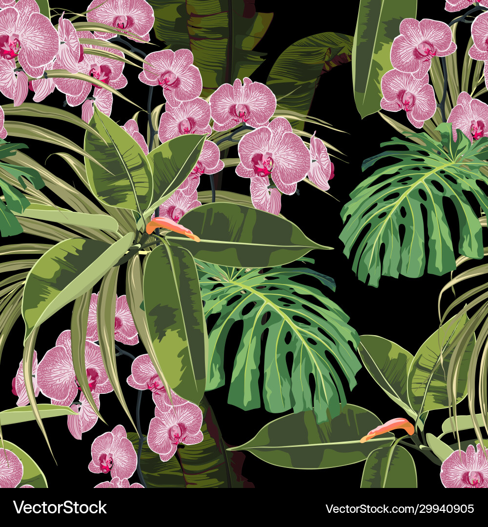 Pattern background with exotic pink orchid flower Vector Image