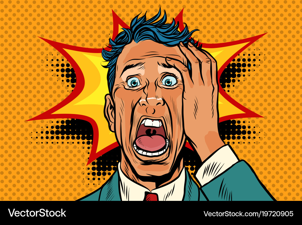 Pop art panic face man funny Royalty Free Vector Image