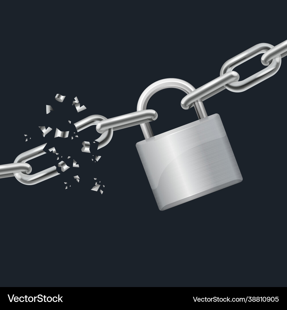 Realistic detailed 3d broken chain and lock Vector Image