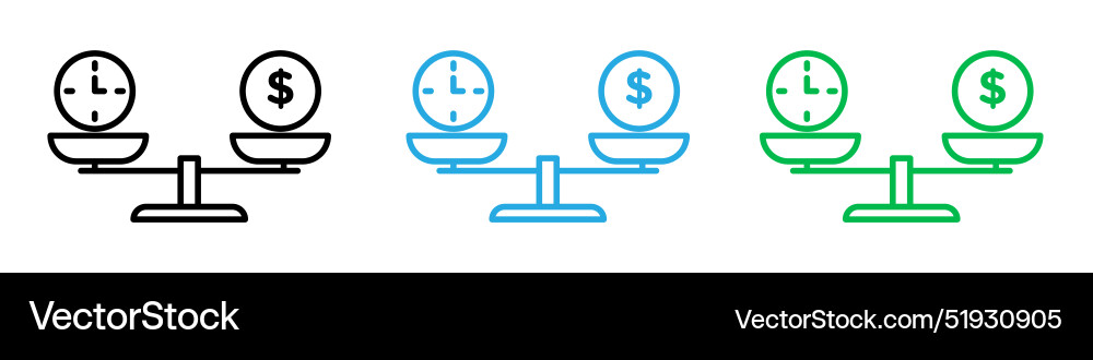 Time and money scale icon logo set Royalty Free Vector Image