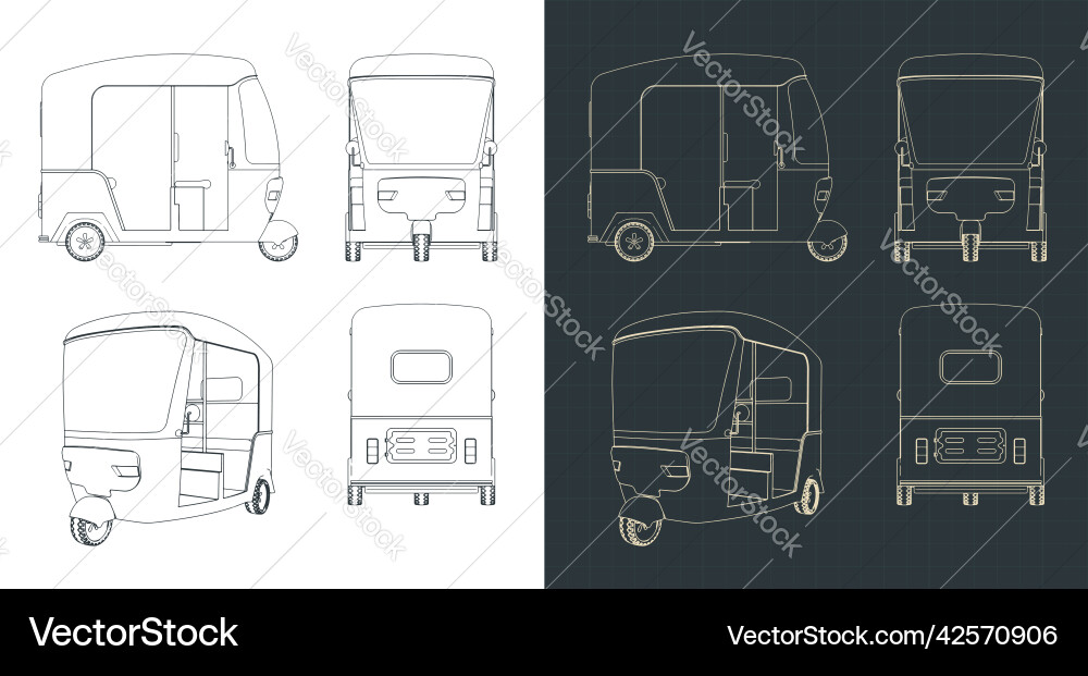 Auto Rickshaw Blueprints & Schematics Vector Image
